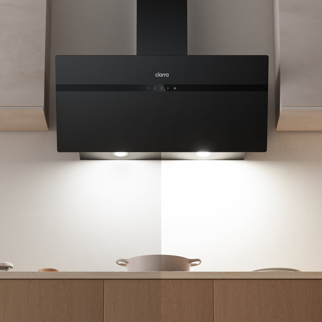 Ciarra Hotte Aspirante 90 cm Silencieuse Hotte de Cuisine en Verre Dép ...